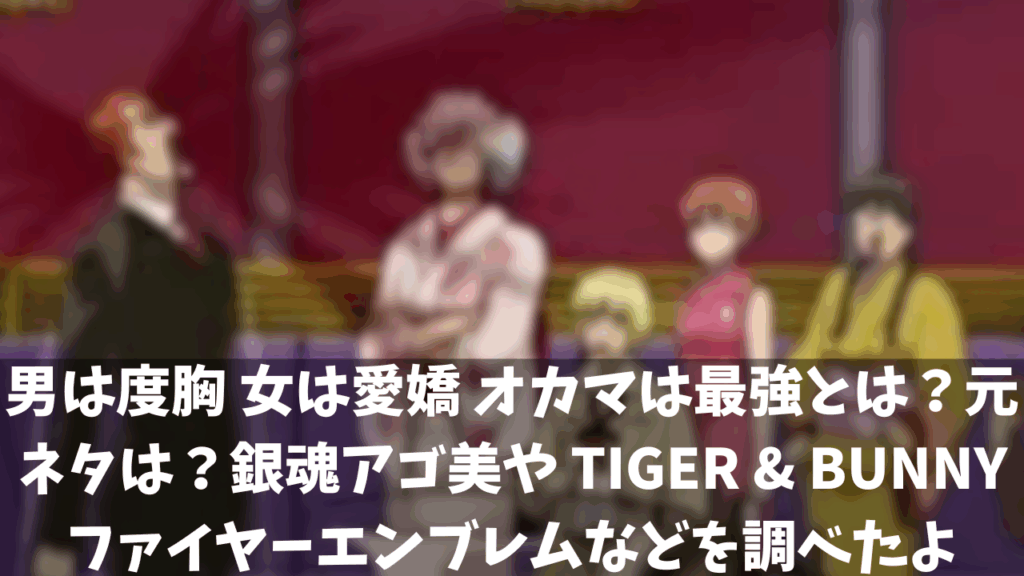 男は度胸 女は愛嬌 オカマは最強とは？元ネタは？銀魂アゴ美や TIGER & BUNNYファイヤーエンブレムなどを調べたよ | o-yakeGAMES